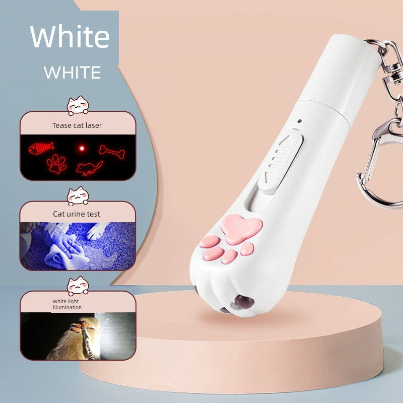USB-заряжаемая лазерная игрушка для кошек-ключик, белый, 360-градусное вращение, компактная