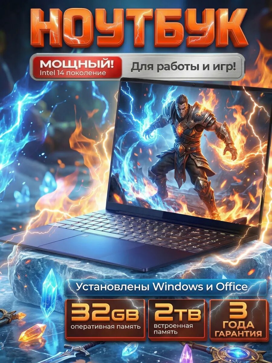 Ноутбук Intel Core i7-14700HX, 32GB RAM, 2048GB SSD, 2026 + Windows, Office