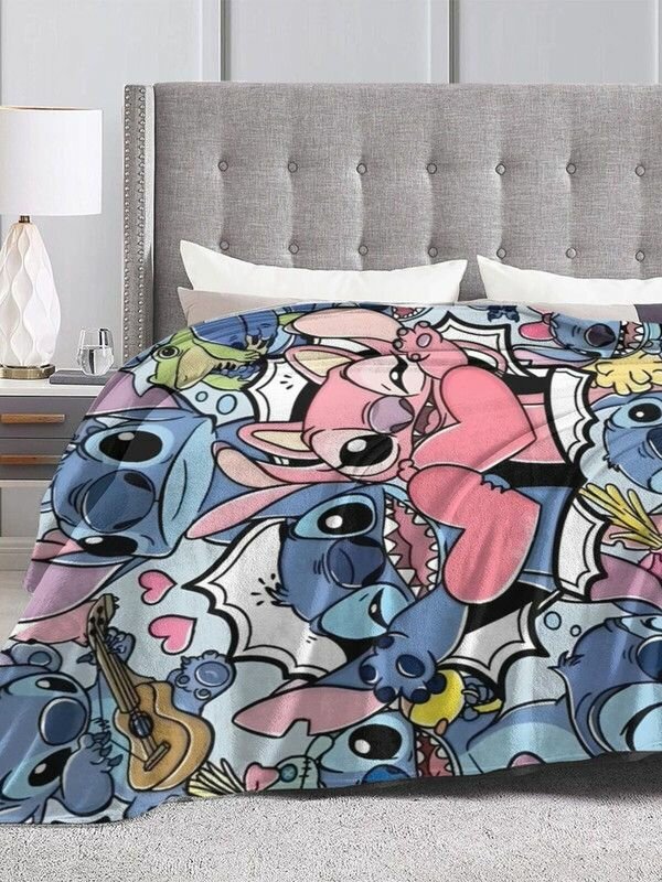 Плед с фотопринтом, пончо Lilo and Stitch Пледы Лило и Стич , Фланель, 125 см х 100 см