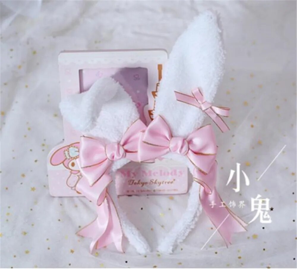 Кавайные ушки с бантом My Melody, розовый, pink gold