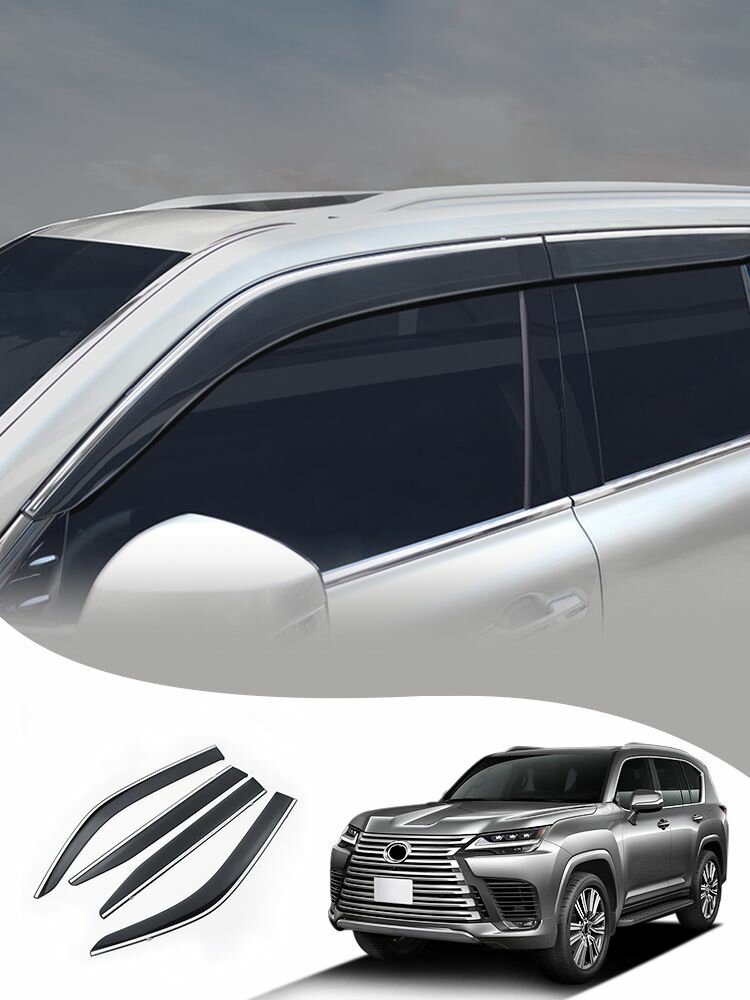 Дефлекторы окон Lexus LX600 LX500d 2022-2026, акриловые ветровики 2 шт — наклейка, защита от дождя и солнца A стиль