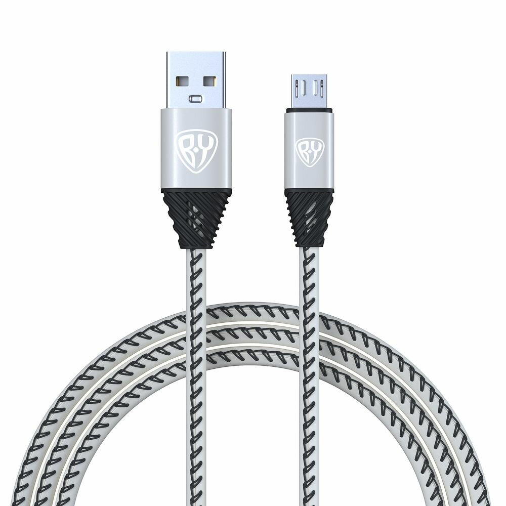Кабель Micro USB 1 метр 2А, Премиум, для зарядки, передачи данных, кожаная оплётка, серебристый