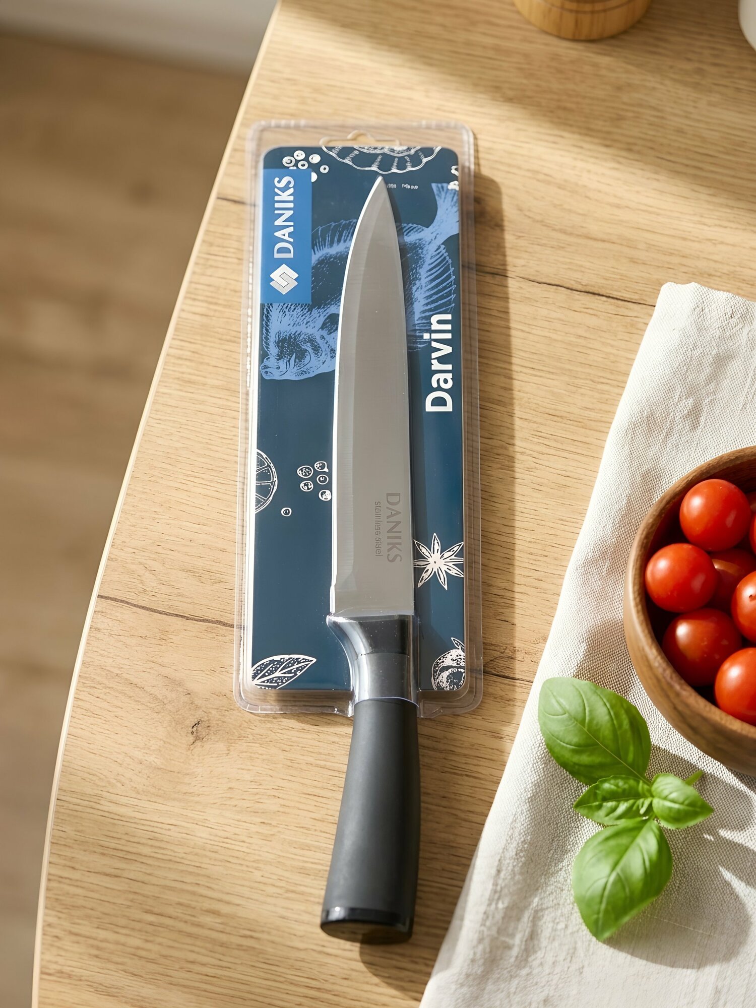 Нож кухонный разделочный Daniks Darvin 20 см, нержавеющая сталь, черный, для посудомоечной машины, артикул YW-A440-SL