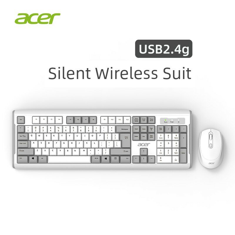 Acer Механическая Клавиатура для Офиса с Беспроводным Подключением в Цвете Светло-Серого - 104 Клавишная Беспроводная