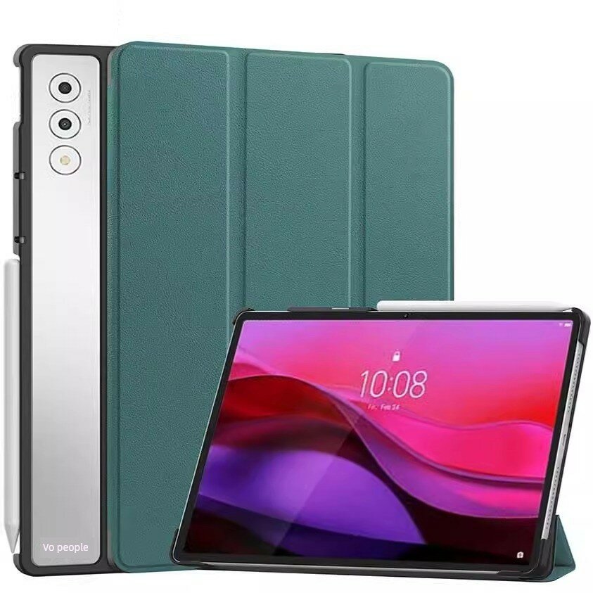 Трехсгибаемый защитный чехол для Lenovo YOGA Pad Pro 12.7 дюймов, темно-зеленый, с подставкой и закаленным стеклом