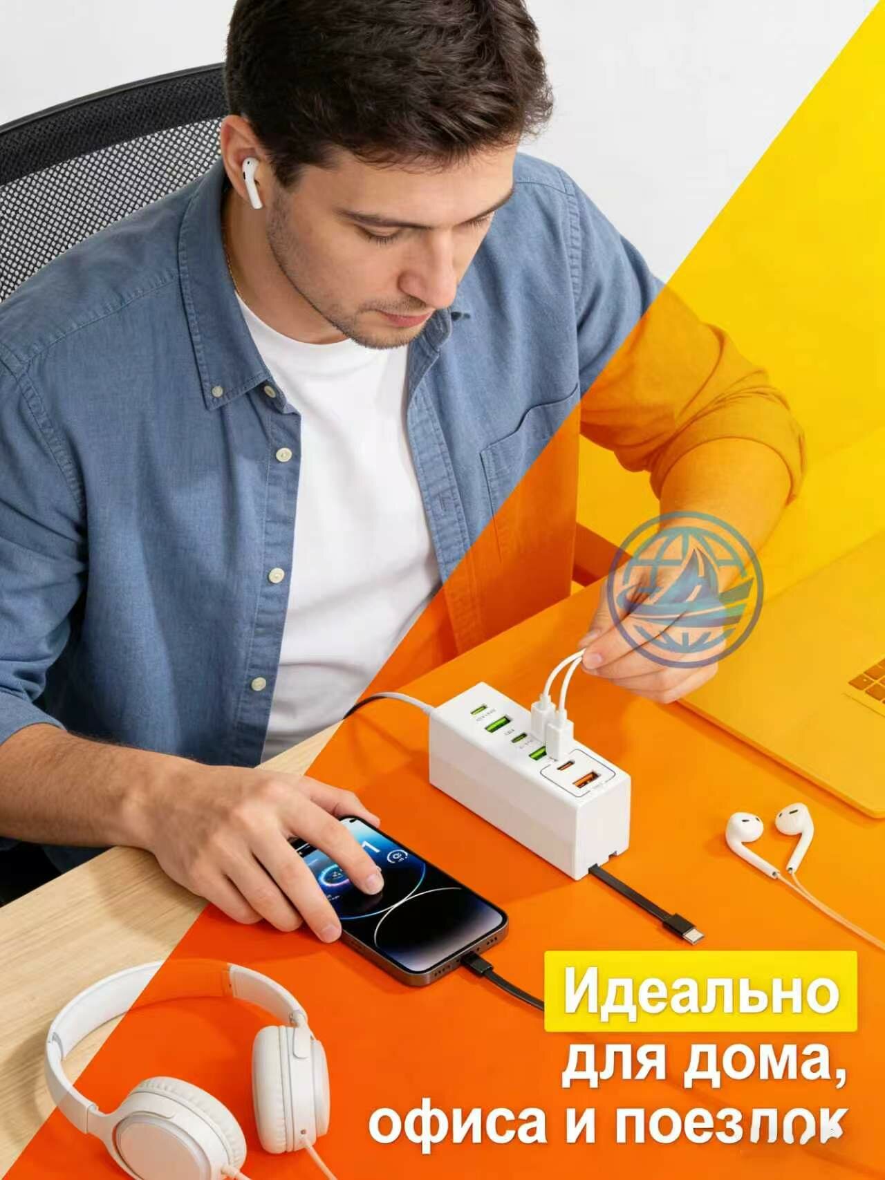 Многофункциональное зарядное устройство USB с 3 портами PD 30W и 3 USB