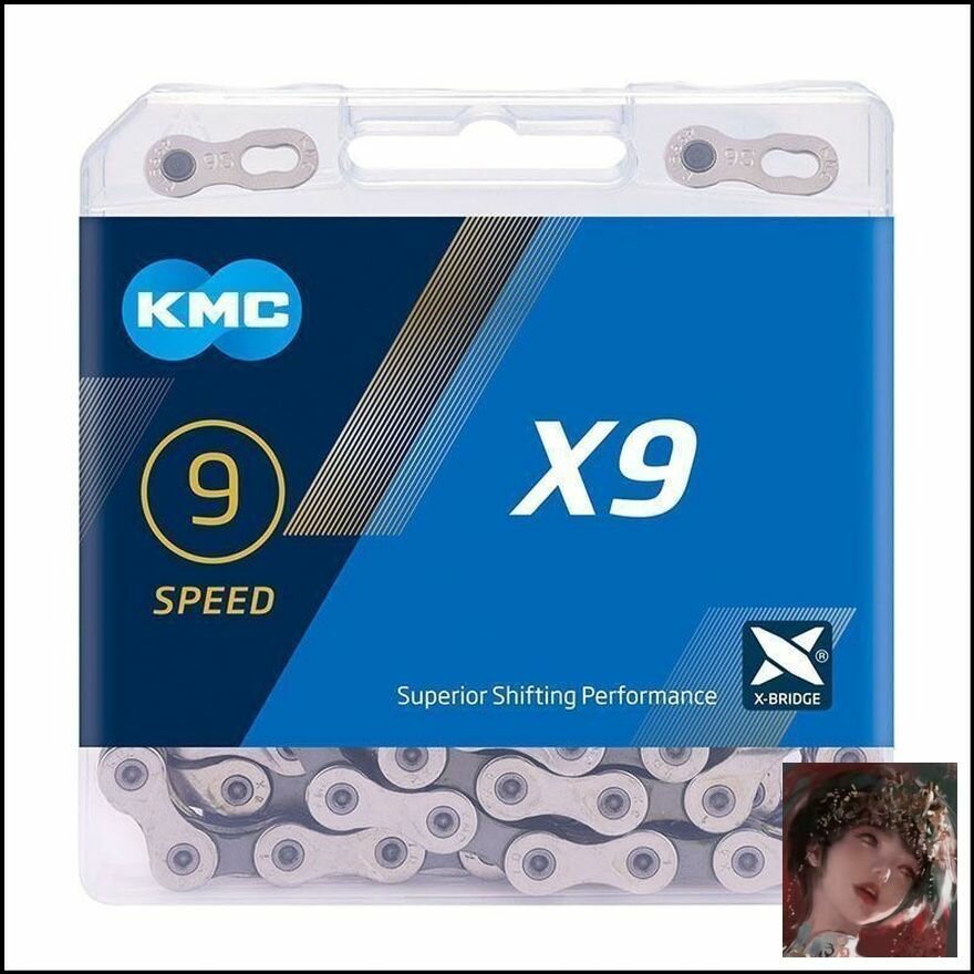 Цепь велосипедная KMC X9 Silver-Gray, 9 ск, 114 / 116 звеньев, с замком MissingLink 9R/CL556R в комплекте