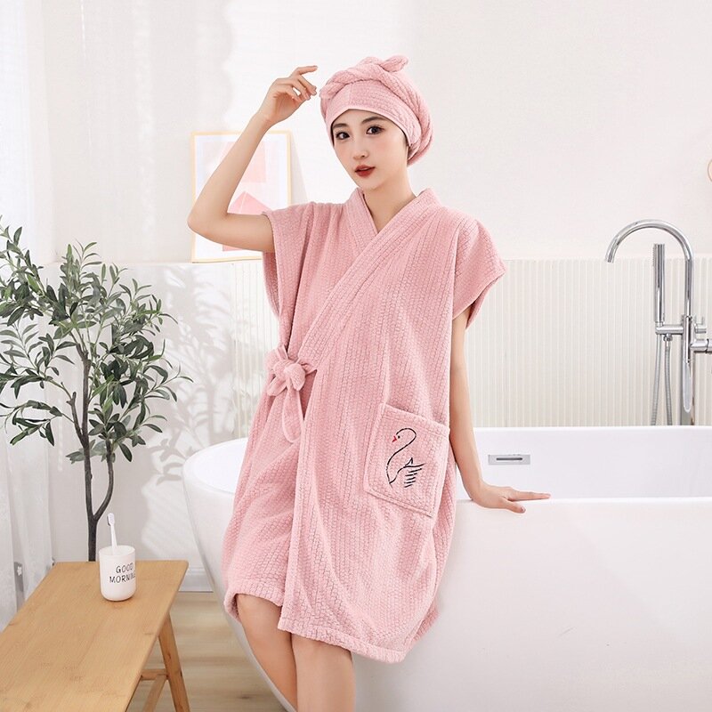 Мягкий впитывающий розовый халат с комплектом, размеры 93x135 см, вес 480 г, идеально подходит для домашнего