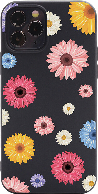 Силиконовый чехол на Apple iPhone 12 / 12 Pro / Эпл Айфон 12 / 12 Про с рисунком "Gerberas" Soft Touch черный