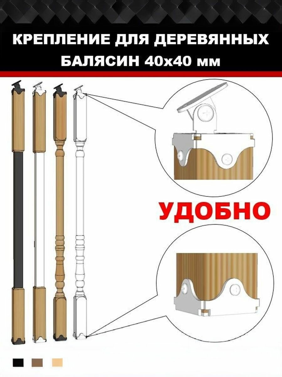Крепление, наконечник для деревянной балясины 40х40, металлическое, цвет белый