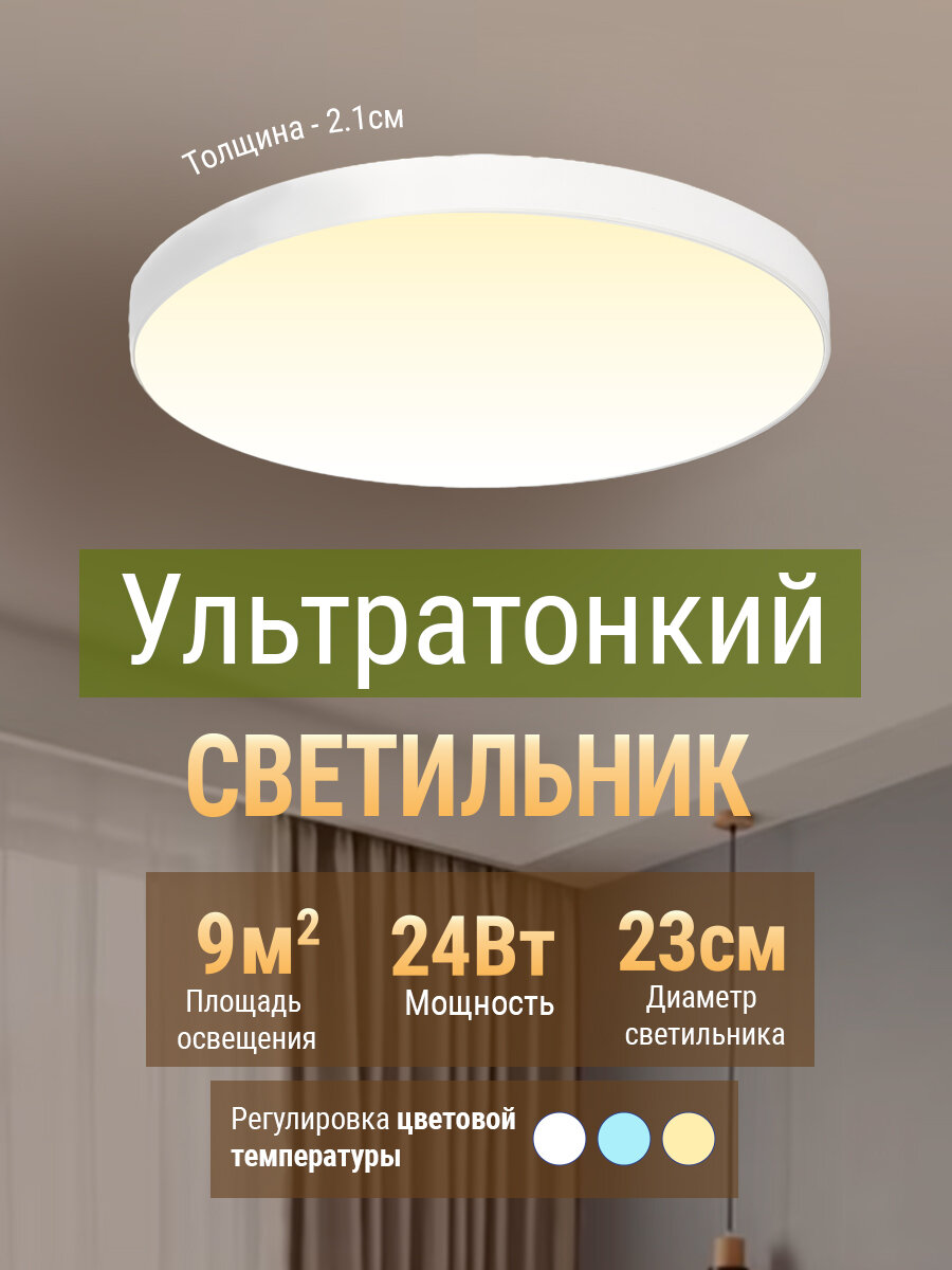 Светильник потолочный светодиодный , люстра в ванную белый 24вт 23см 4000К/5000К/6000К люстра для кухни, гостиной комнаты, спальни, гаража, детской, прихожей накладной круглый