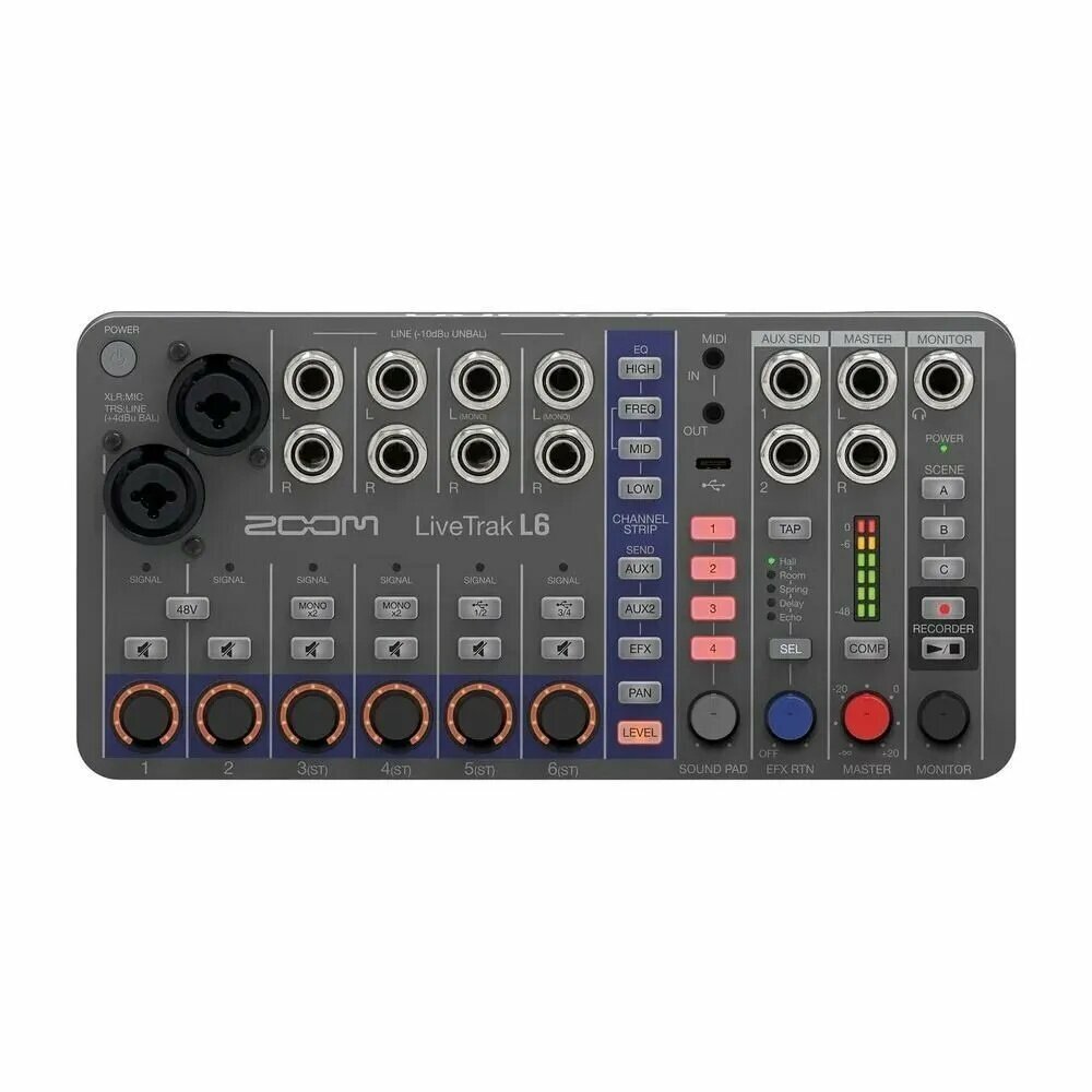 Цифровой микшер Zoom LiveTrak L6, 10 каналов, 2 стерео входа, запись до 12 треков