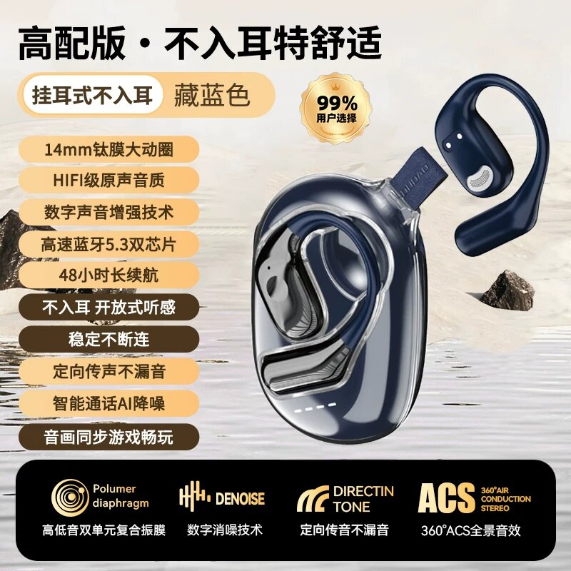 Двойные открытые наушники Bluetooth с направленным звуком и отсутствием утечки, синий (топ-версия, спортивный)