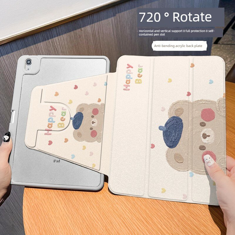 720° поворотный чехол для iPad с анти-изгибом Акриловый жесткий чехол с 3-х частным отделением для ручки подходит для