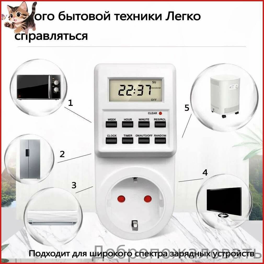 Умная розетка с таймером, электронный программируемый таймер для включения и выключения электроприборов.