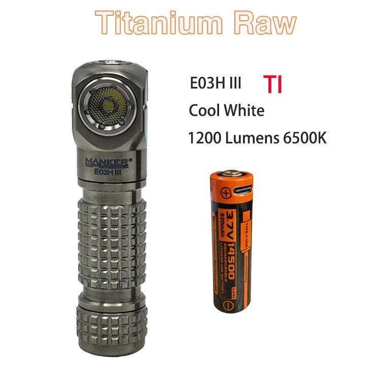 Manker E03H III Ti налобный фонарь 1200 люмен Titanium Raw CW