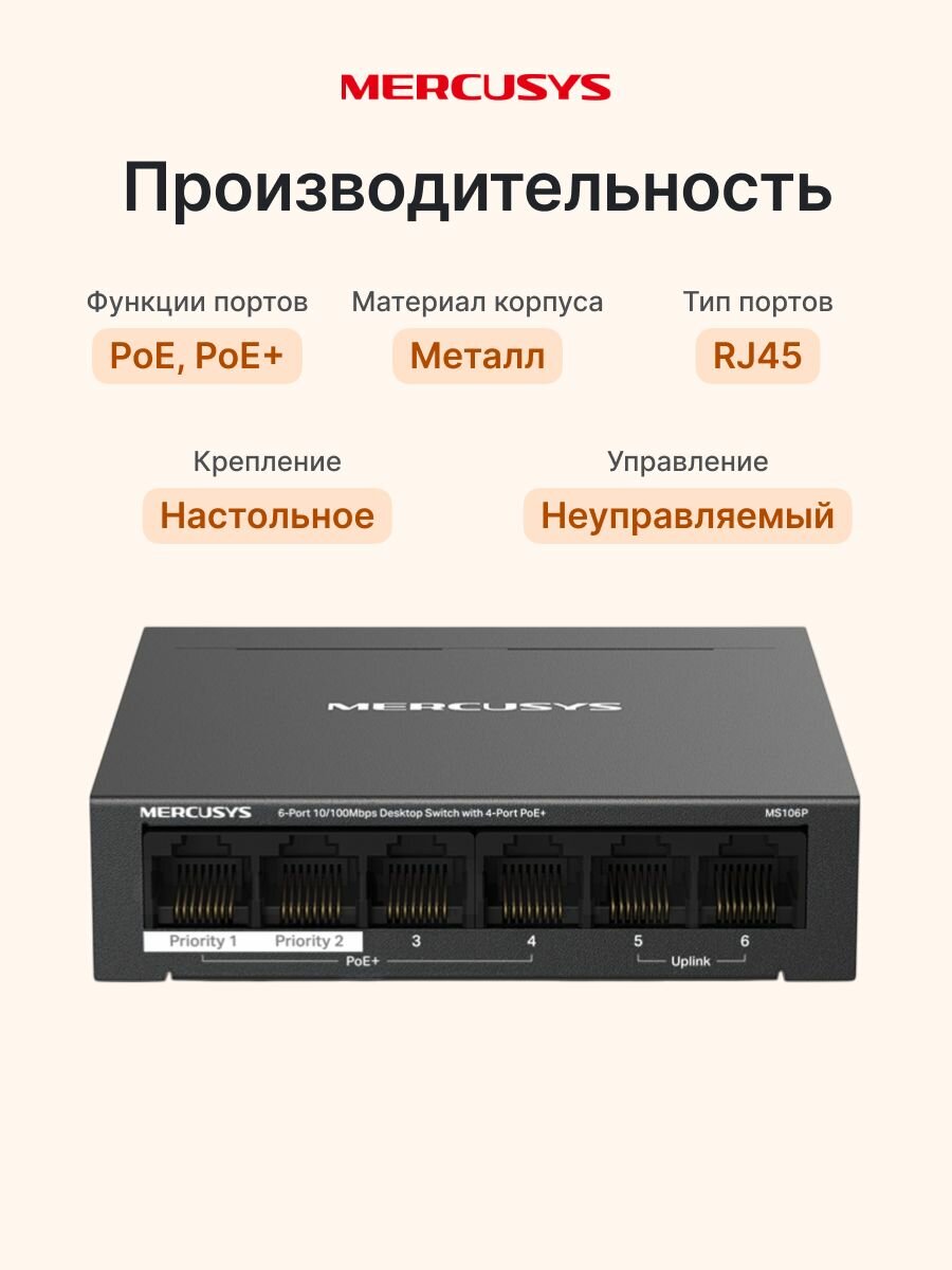 Коммутатор MERCUSYS MS106P — фото 1