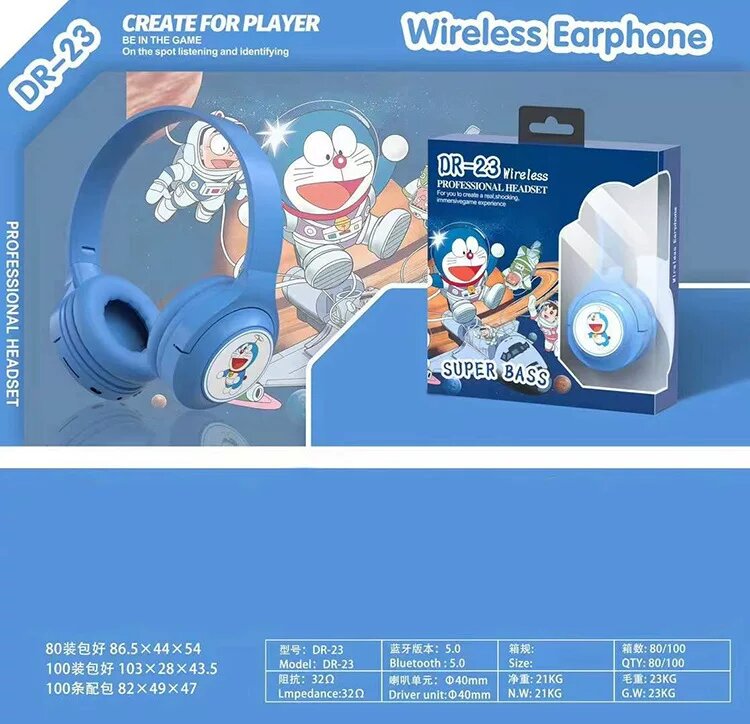 Тематические наушники Doraemon беспроводные Bluetooth 5.0 с наушниками на уши для универсального использования