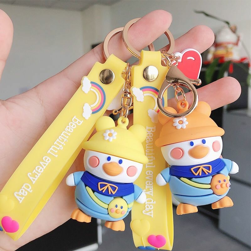 Брелок женский милый мультфильм чистая красная утка пара сумка кулон кукла простой брелок для ключей от автомобиля