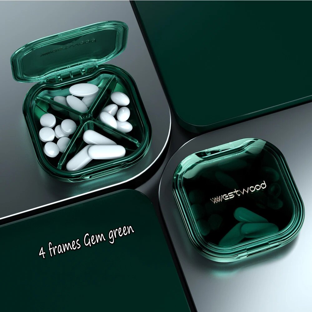 Таблетница портативная 4 отсека Gem green