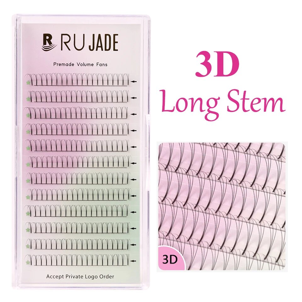 Rujade 3D веера для наращивания ресниц C изгиб, 0.10 мм, MIX 8-15mm