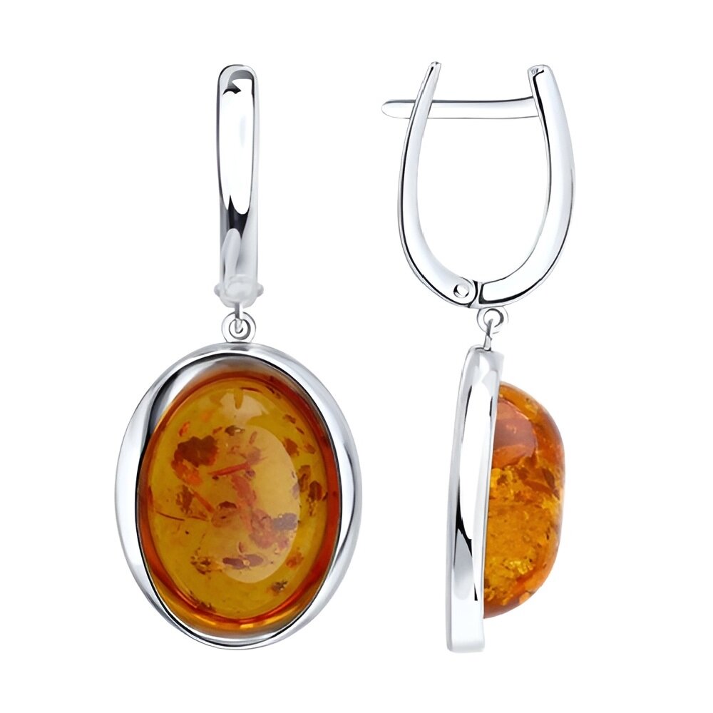 Серьги, серебро, 925 проба, янтарь прессованный