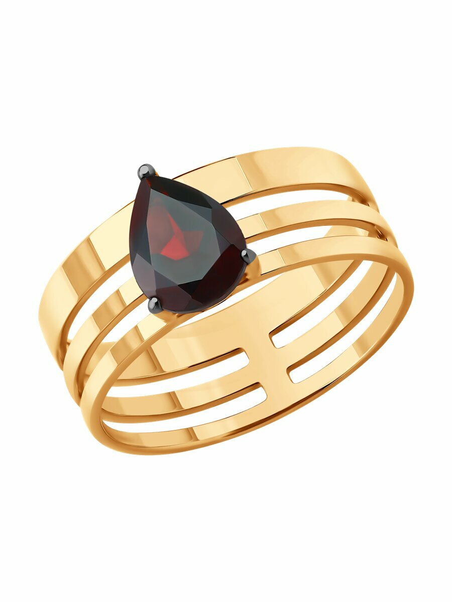 Кольцо, серебро, 925 проба, золочение, гранат