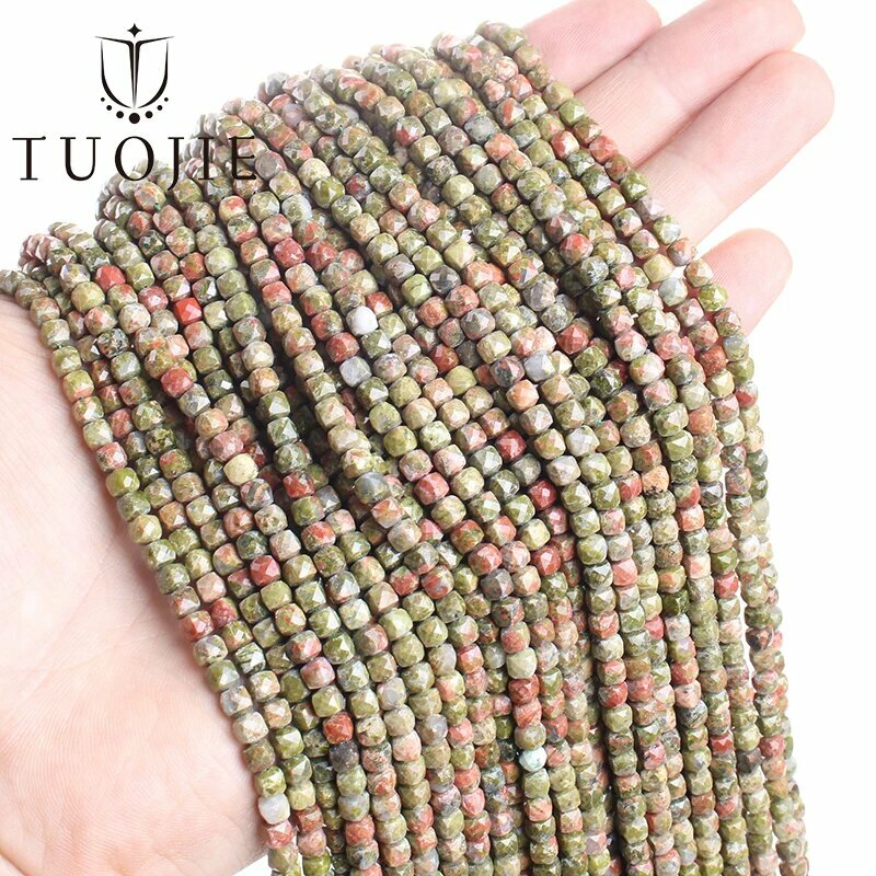 Бусины унакит 4х4 мм, граненые, цвет 101Unakite L.1