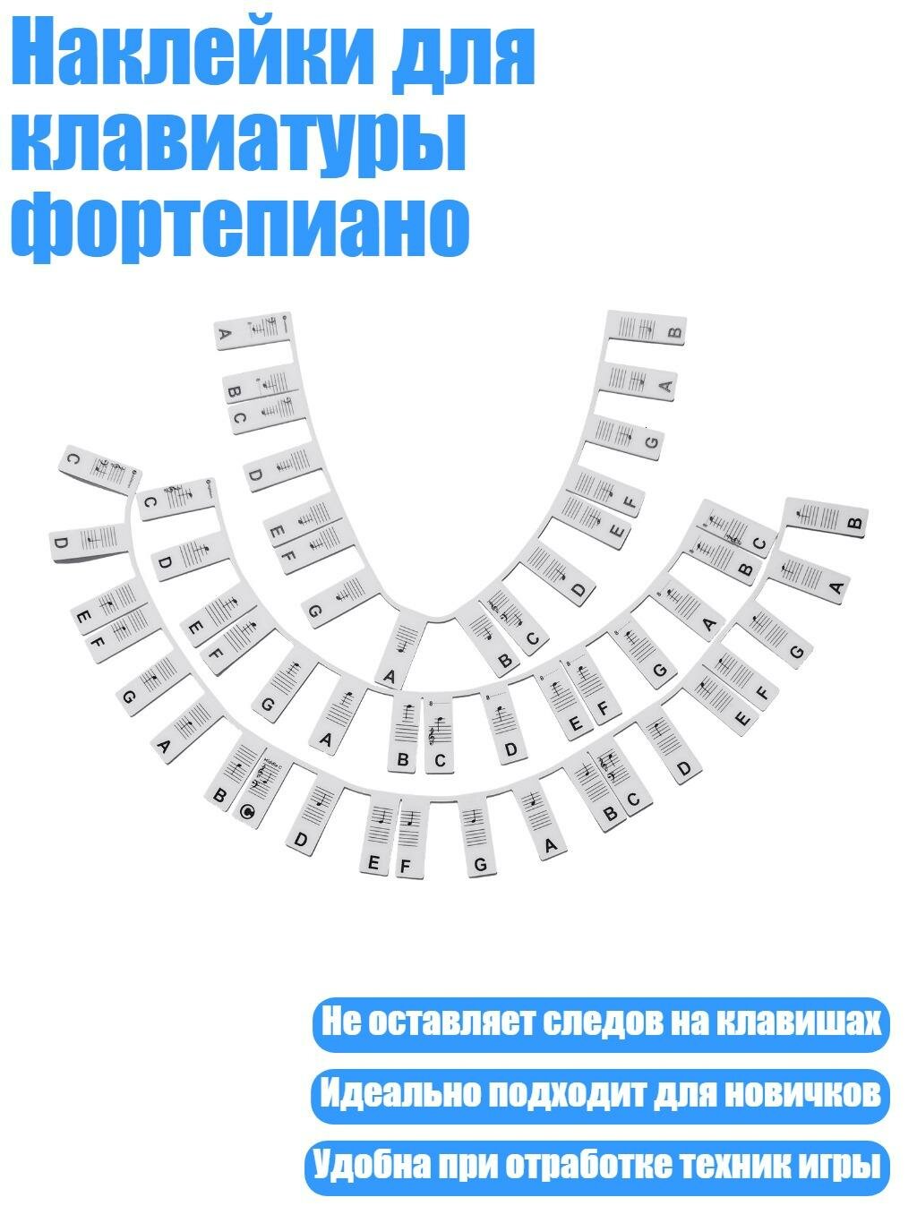 Наклейки для клавиатуры фортепиано, 88 клавиш белого и черного цветов