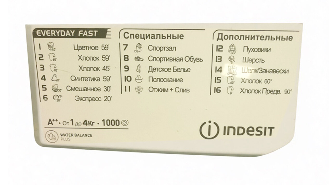 Крышка дозатора для стиральной машины Indesit 148039597113 (148039597, размер панели 217мм/110мм, 105мм, 16 программ 6кг). Товар уцененный