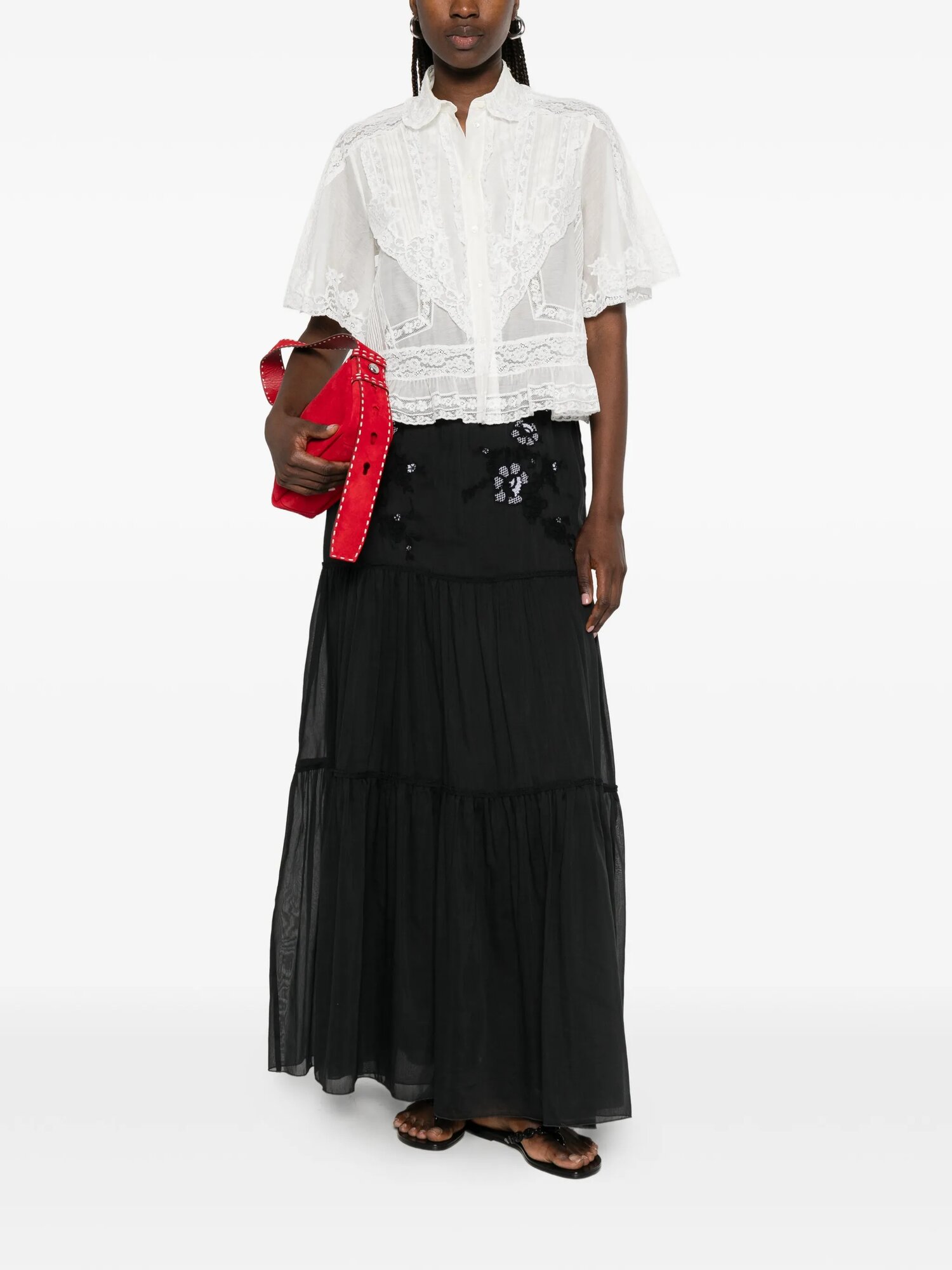 Рубашка Ermanno Scervino Lace-trims shirt, размер 44, бежевый/белый — фото 1