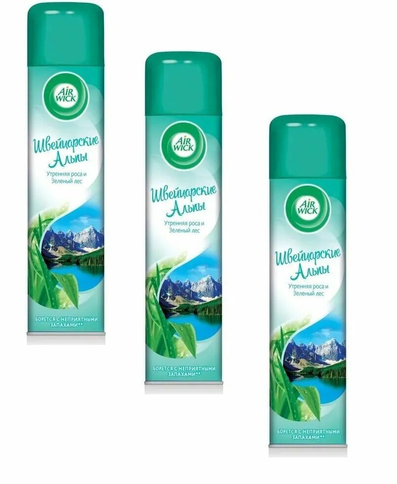 Освежитель воздуха Air Wick Швейцарские Альпы (Утренняя роса и Зеленый лес), 290мл 3шт