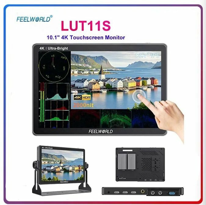 FEELWORLD LUT11S 10.1' 2000 нит Ultra Bright IPS сенсорный экран 3DLUT 3G-SDI HDMI DSLR/камерный монитор с внешним F970