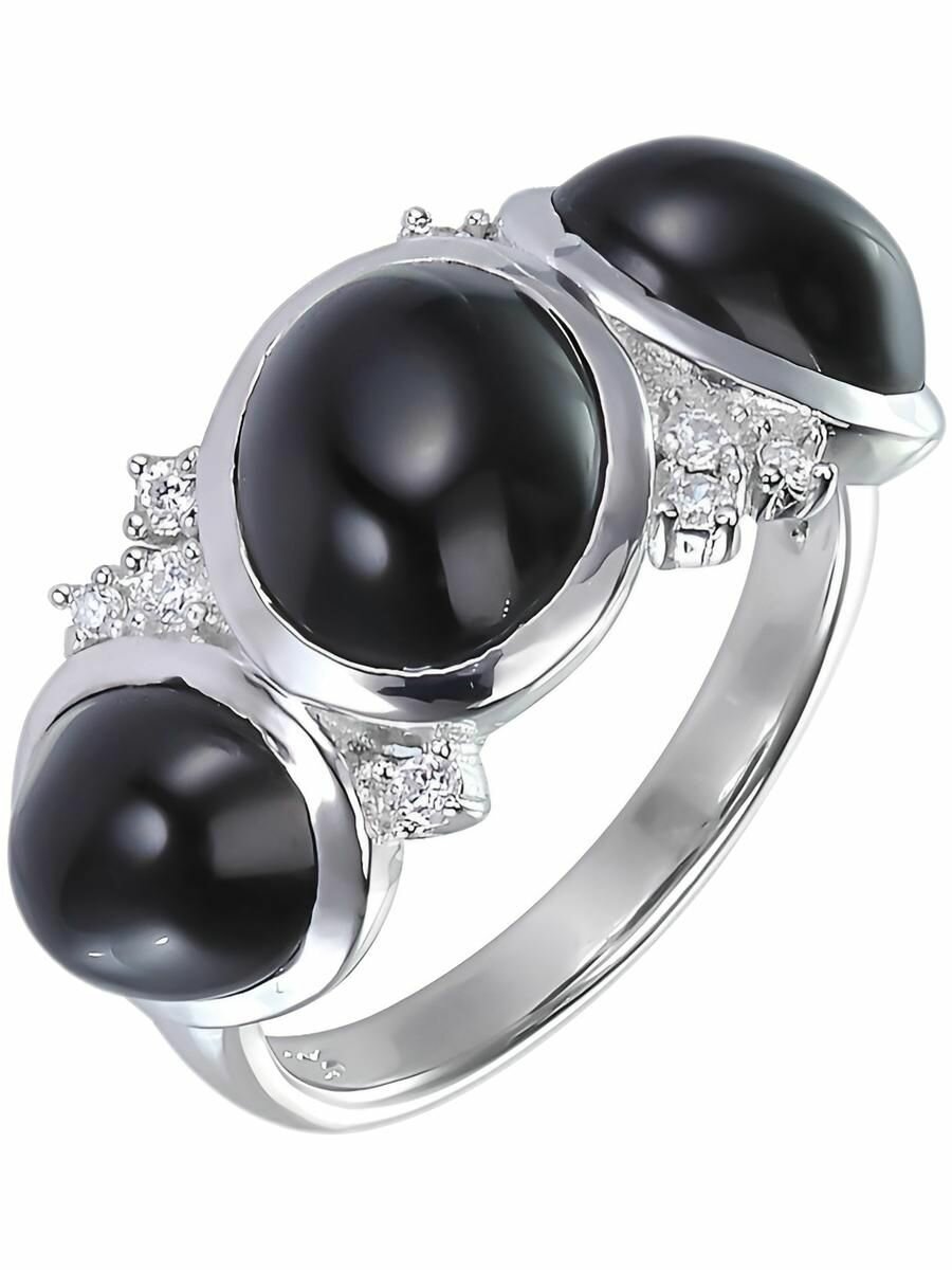 Кольцо тонкое, серебро, 925 проба, родирование, оникс, фианит