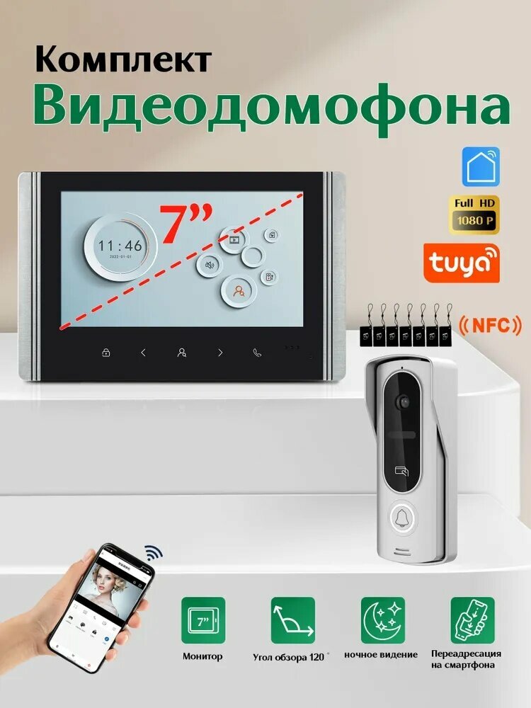 Домофон для дома уличный с камерой, wifi , Tuya smart app для удаленного открывания замка, разрешение 1080p, защита от воды IP65.