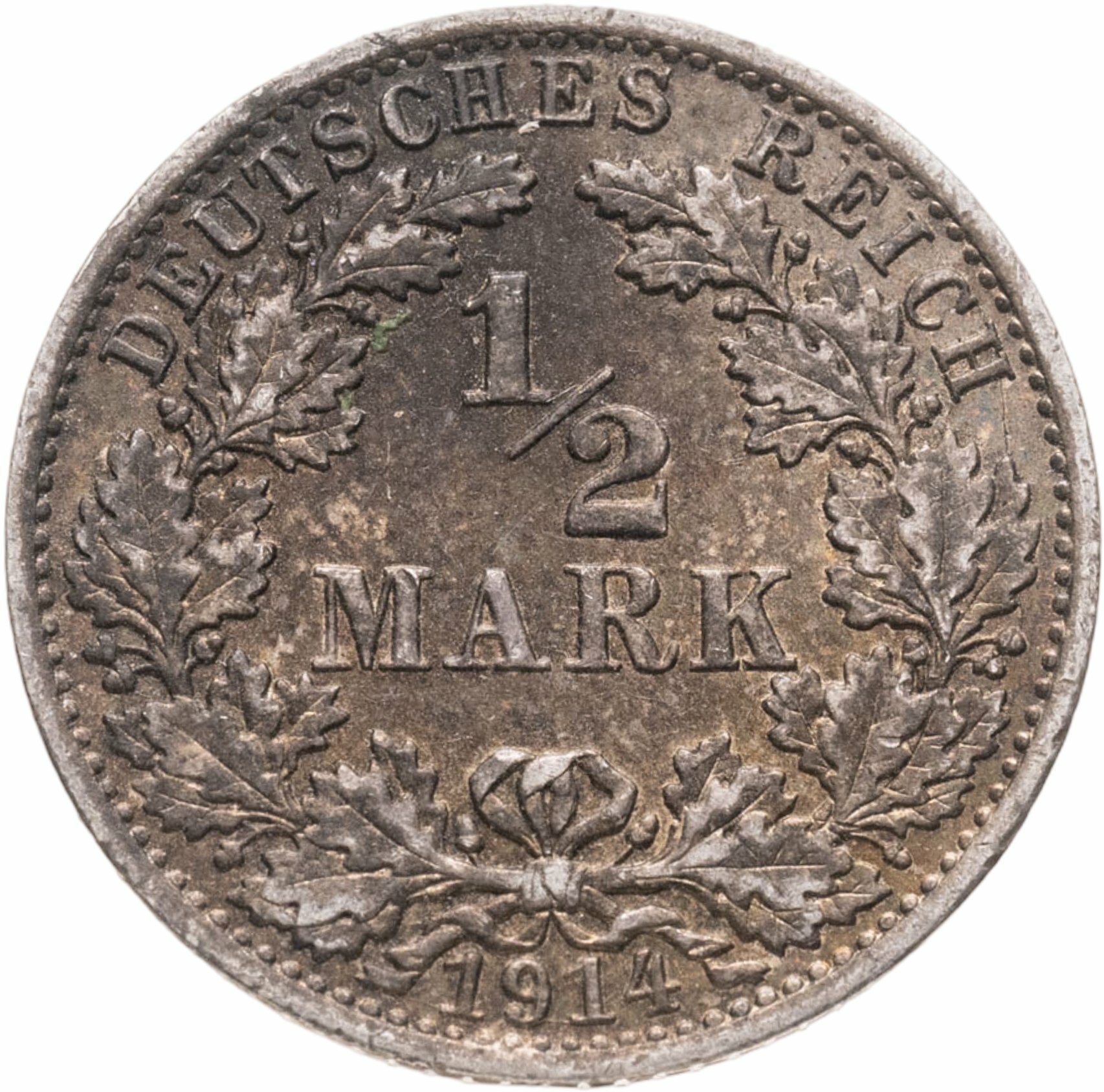 Германия 1/2 марки 1914 Знак монетного двора: "A" - Берлин, Серебро 900, в сохранности VF-XF