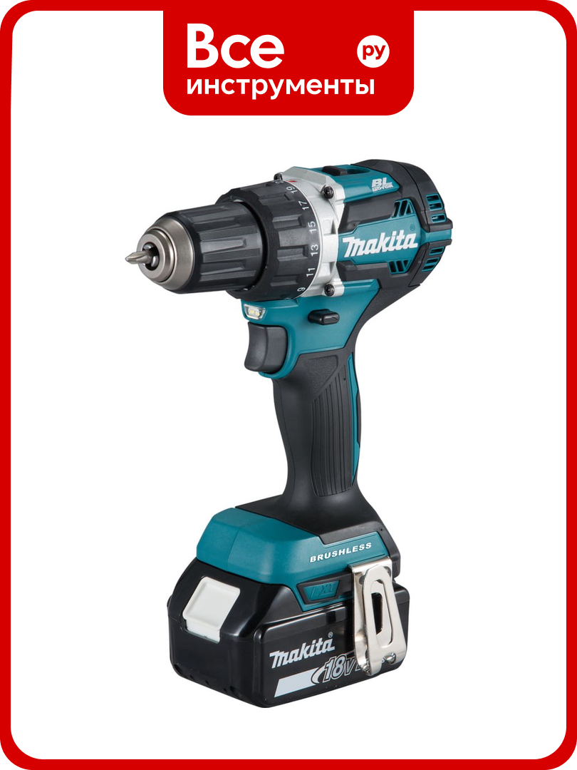 Дрель-шуруповерт Makita DDF484RT, Li-Ion, 18В, 5Ач, 2 скорости, подсветка, кейс