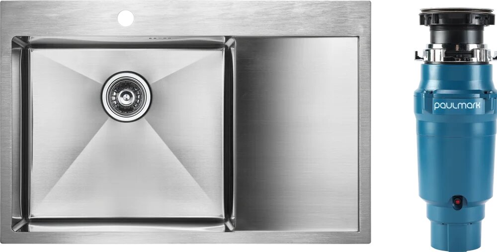 Комплект Мойка Paulmark Kroner PM217851-BSL 78x51, брашированная нержавеющая сталь, нержавеющая сталь / Измельчитель Intenso I-400 электрический