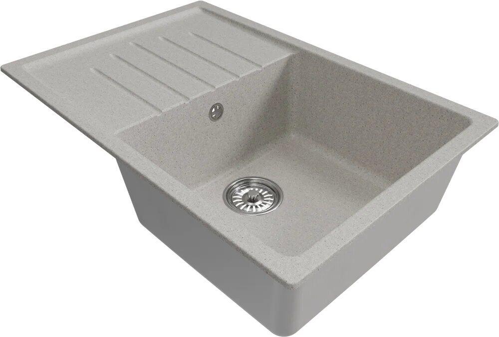 Мойка кухонная Mixline ML-GM19 мраморная, 75x50, прямоугольная, мойка для кухни, с крылом, серая, матовая
