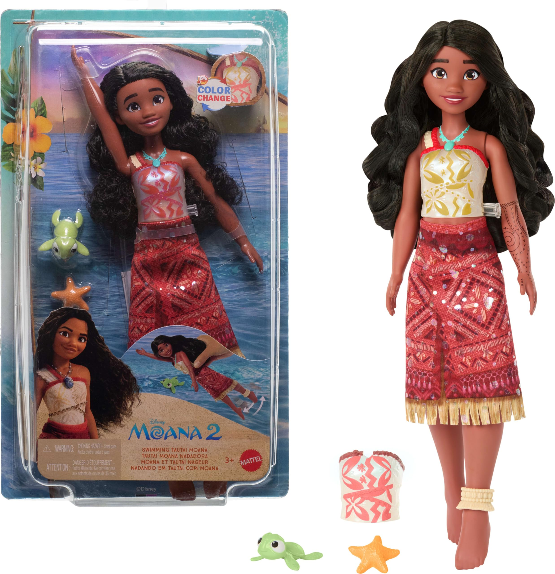 Кукла Mattel Disney Моана с черепашкой и аксессуарами JFF08, 28 см