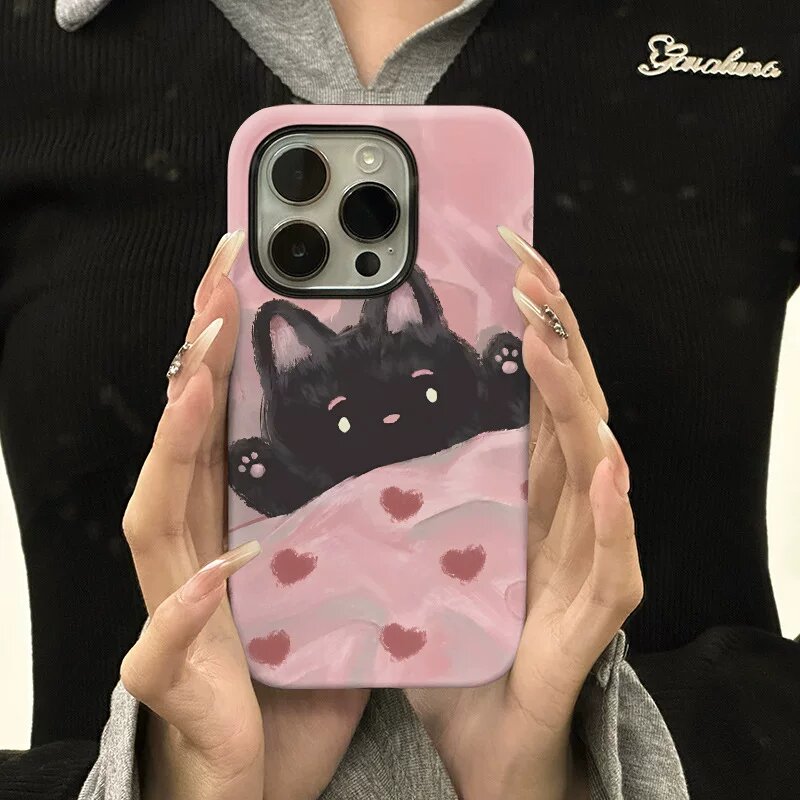 Чехол для iPhone 17 с матовой поверхностью и рисунком спящего кота - защита, милый рисунок, премиальное качество для