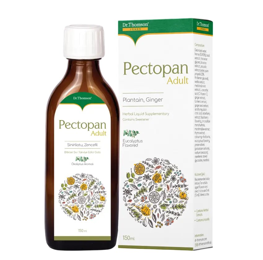 Dr. Thomson Pectopan Adult / Доктор Томсон Пектопан для взрослых со вкусом эвкалипта и ежевики жидкость во флаконах по 150 мл (с мерной ложкой) 1 шт