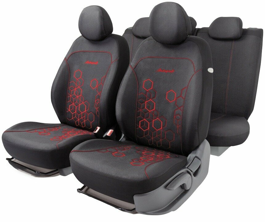 Авточехлы универсальные AUTOPROFI HOL-1102 BK/RD HOLOGRAM, жаккард, 2 мм поролон, 3D крой, 11 пред, чёрный/красный