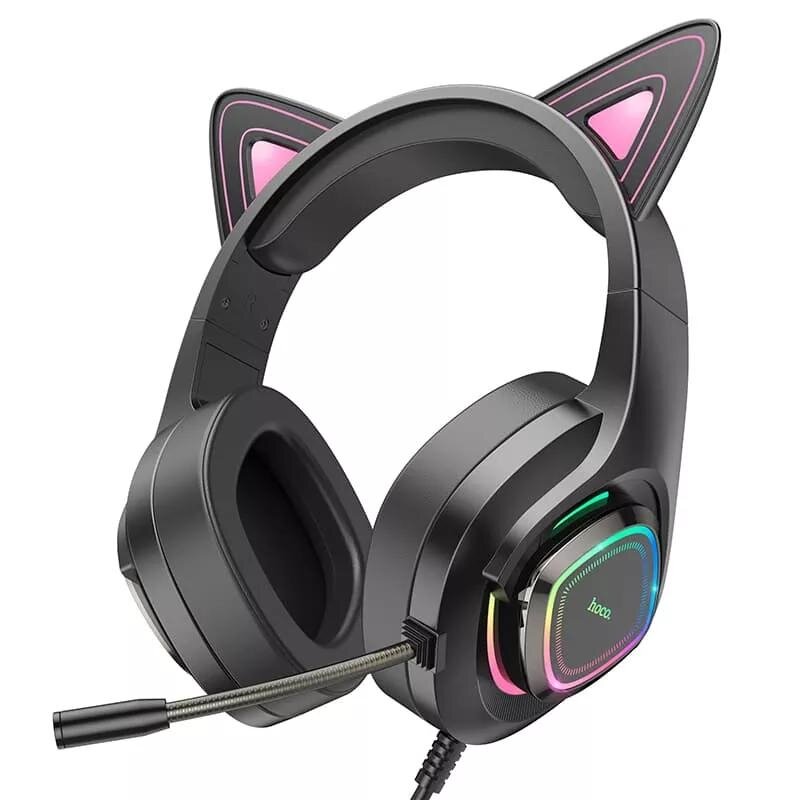 Наушники игровые HOCO W107 Cute Cat USB 3.5 мм, черный/сиреневый, EU