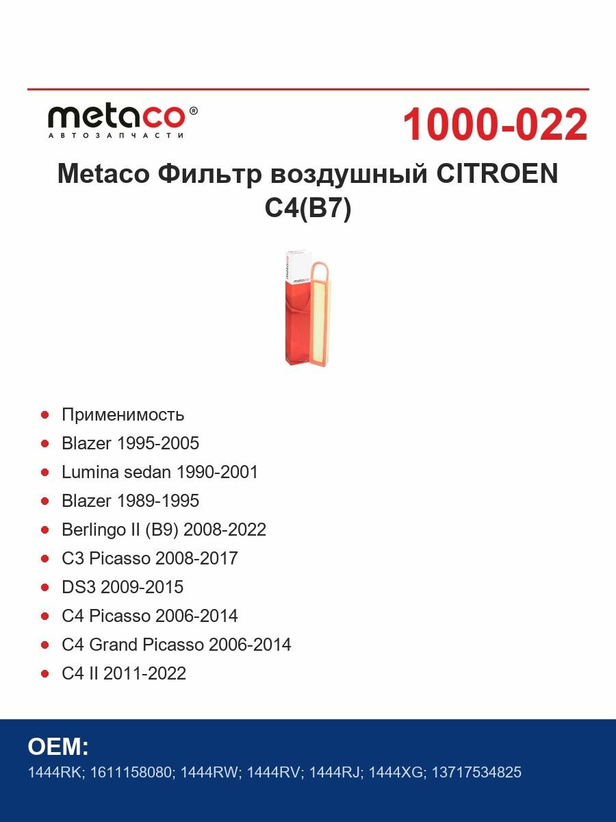 Metaco Фильтр воздушный CITROEN C4(B7)