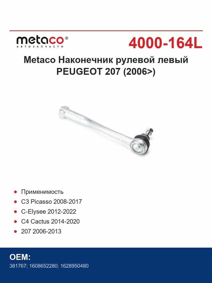 Metaco Наконечник рулевой левый PEUGEOT 207 (2006>)