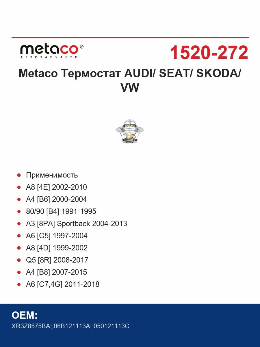 Metaco Термостат AUDI/ SEAT/ SKODA/ VW