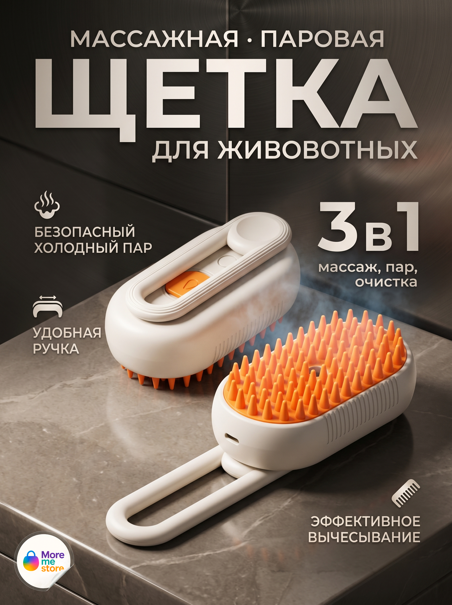 Массажная расческа для кошек и собак, паровая щетка из силикона для ухода за шерстью кошки и собаки, белая