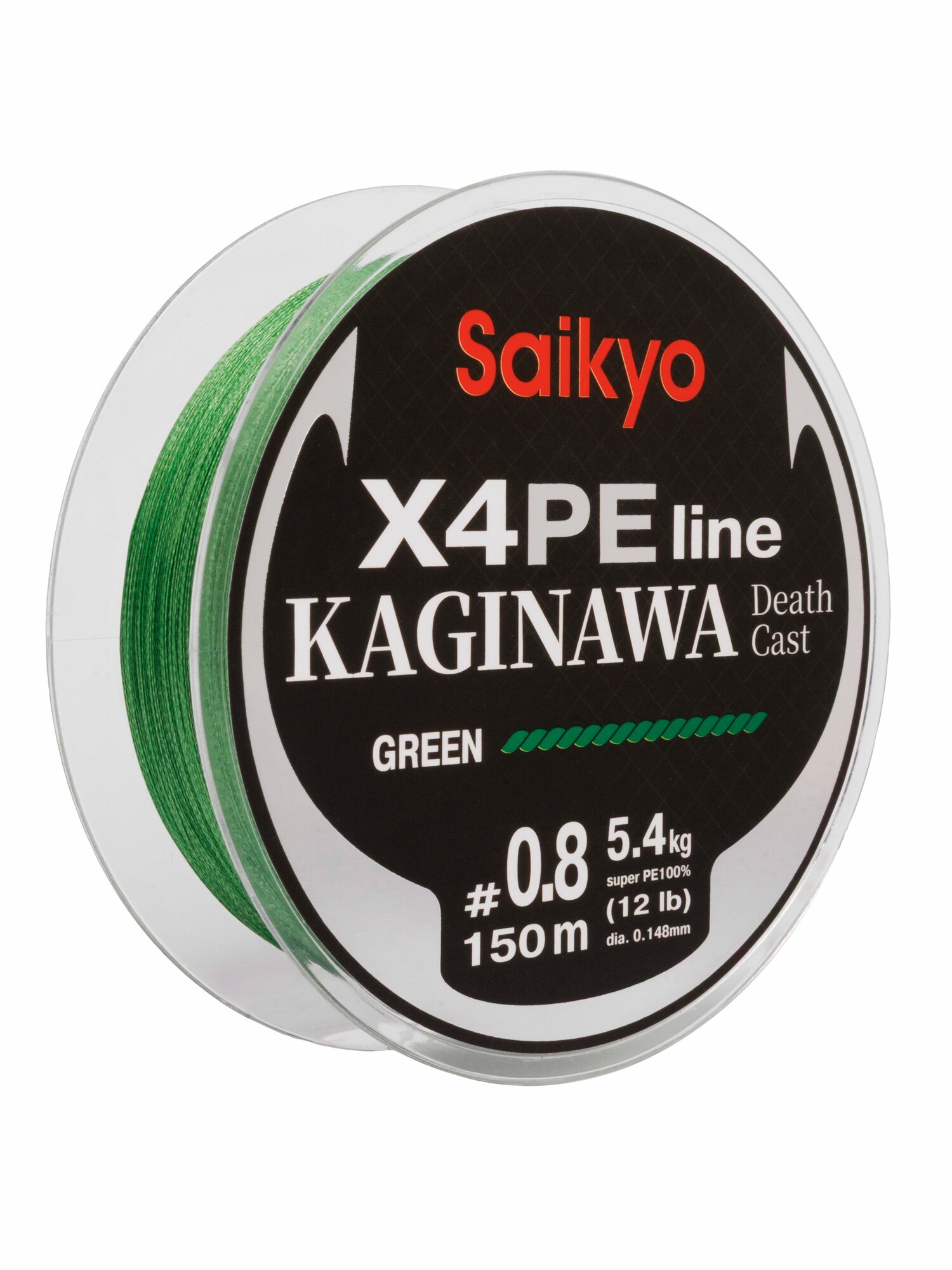 Шнур плетеный Saikyo KAGINAWA X4PE 150m, зеленый #0,8 (0,148mm), 5,4 кг