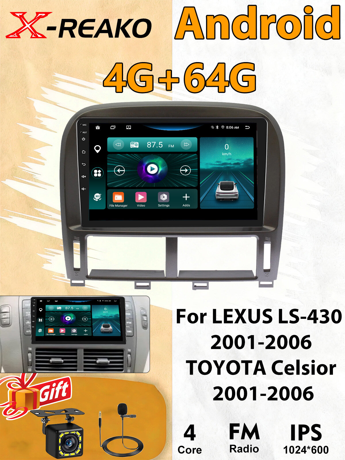 Магнитола для Lexus LS430 2000 - 2006 Android 9 дюймов Wi-Fi